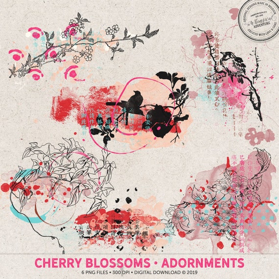Japanese Overlay Clipart Cherry Blossom Digital Sakura | Etsy