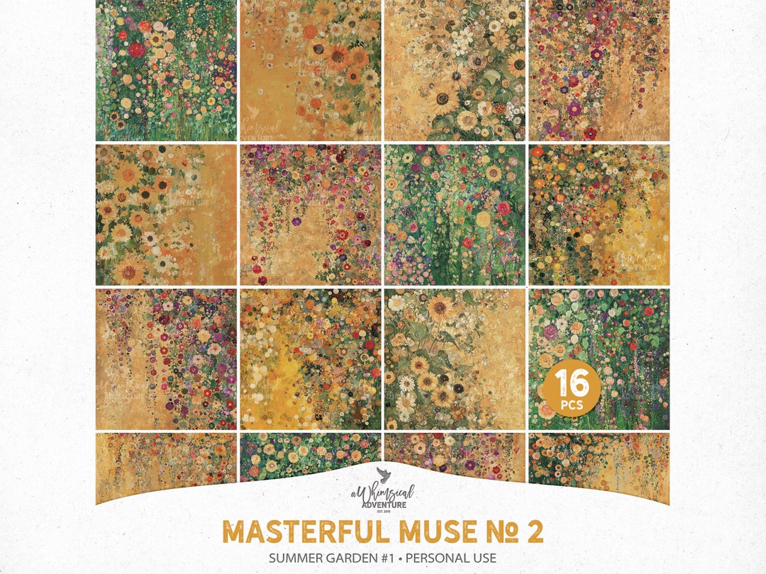 Summer Flowers Garden Wall Art Papers Inspired by Klimt, Digital ...