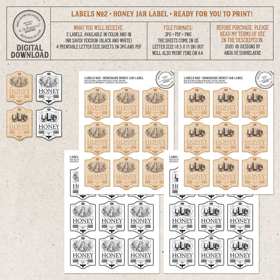 Honey Jar Labels Printable Collage Sheets Homemade Gift - Etsy