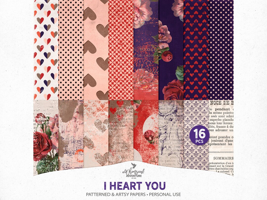 Floral Paper Backgrounds, Valentine's Day Digital Paper, Romantic ...
