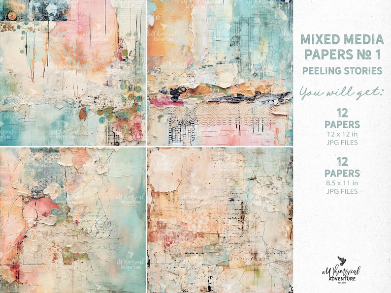 Shabby Grunge Printable Collage Scrapbook Paper, Digital Download Mixed ...