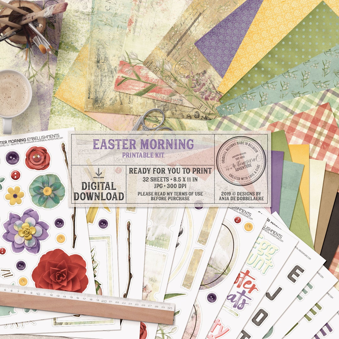 Easter Printable Stickers, Letter Size Paper, Scrapbook Kit, Instant ...