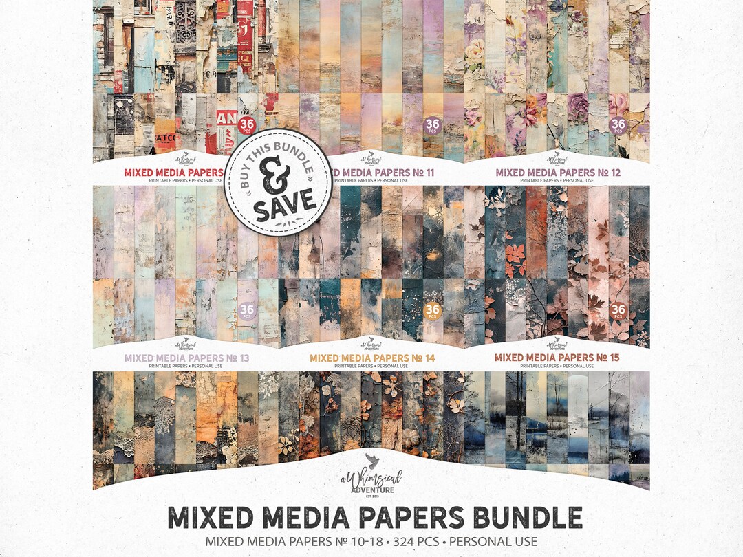 Big Mixed Media Paper Graphics Bundle, Printable Scrapbook Paper Value ...