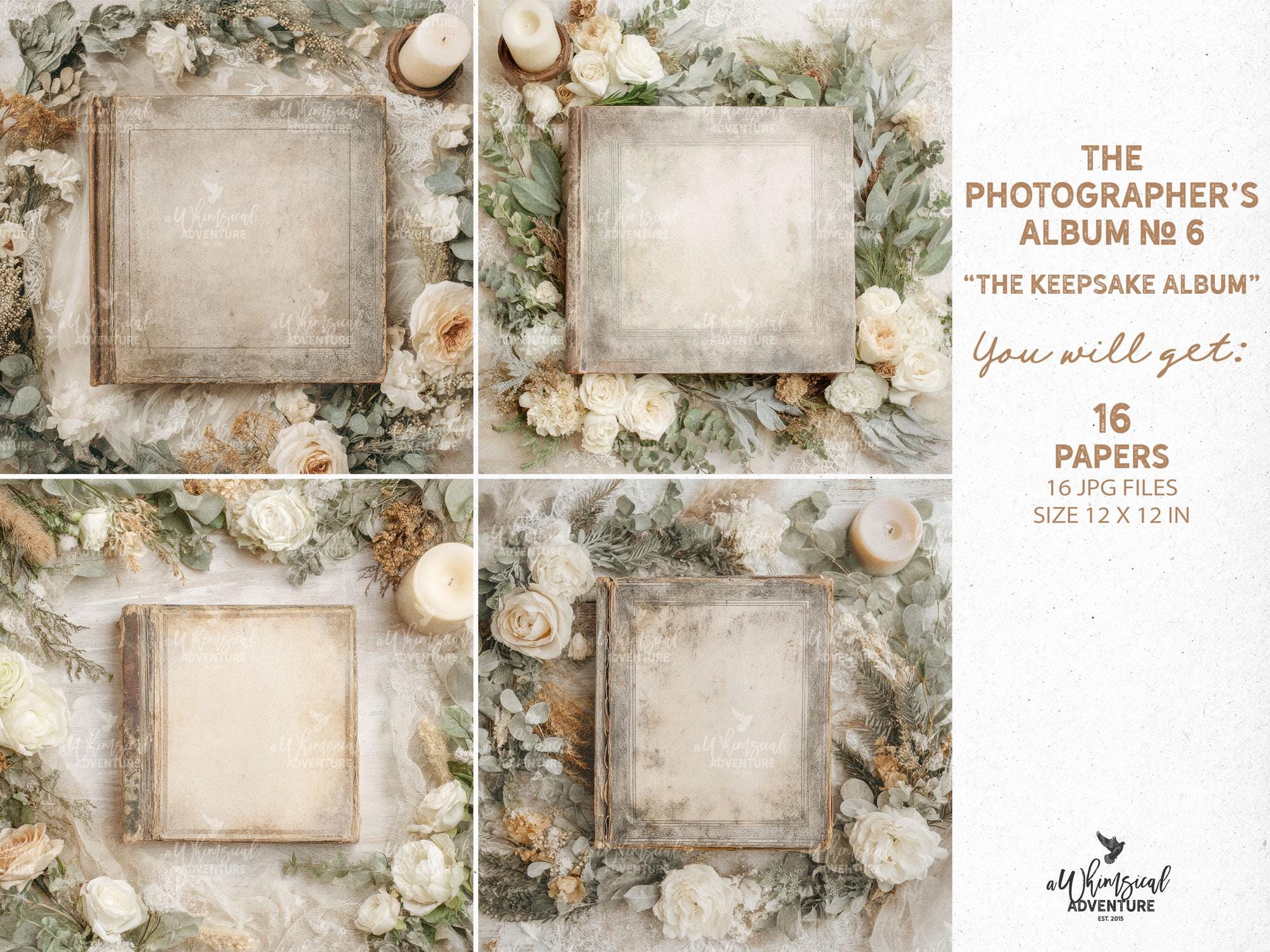 Rustic Wedding Photo Album Scene Paper Backdrop, Digital Download White ...