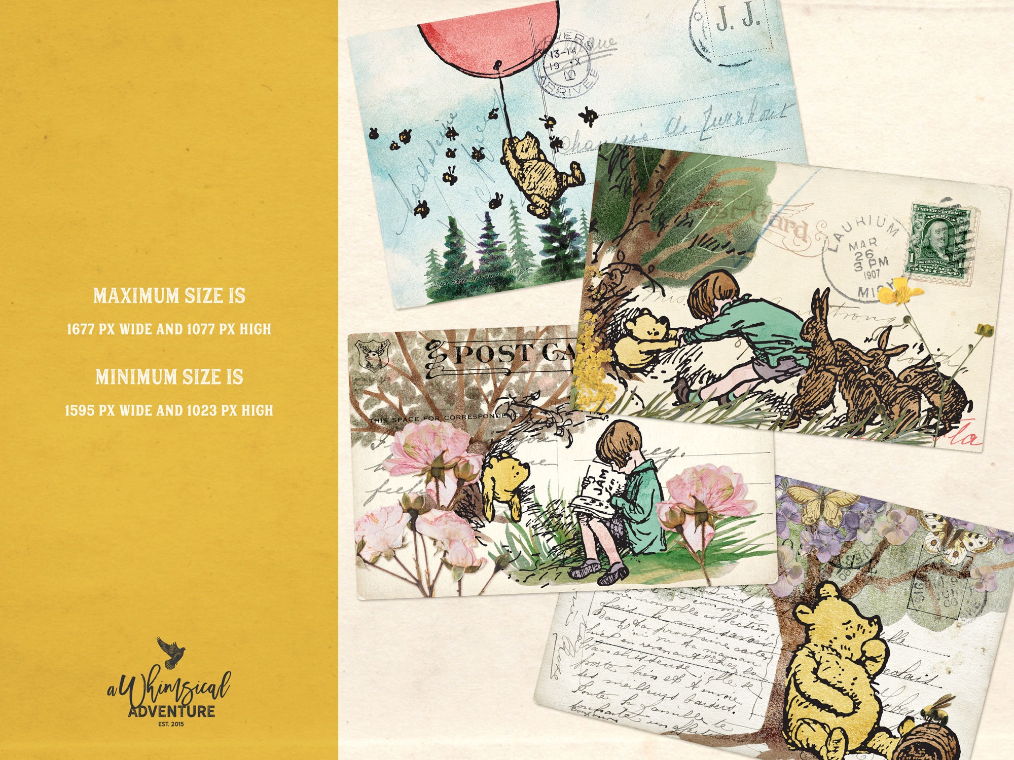 Printable Vintage Winnie the Pooh Postcard Collage Art Cute - Etsy