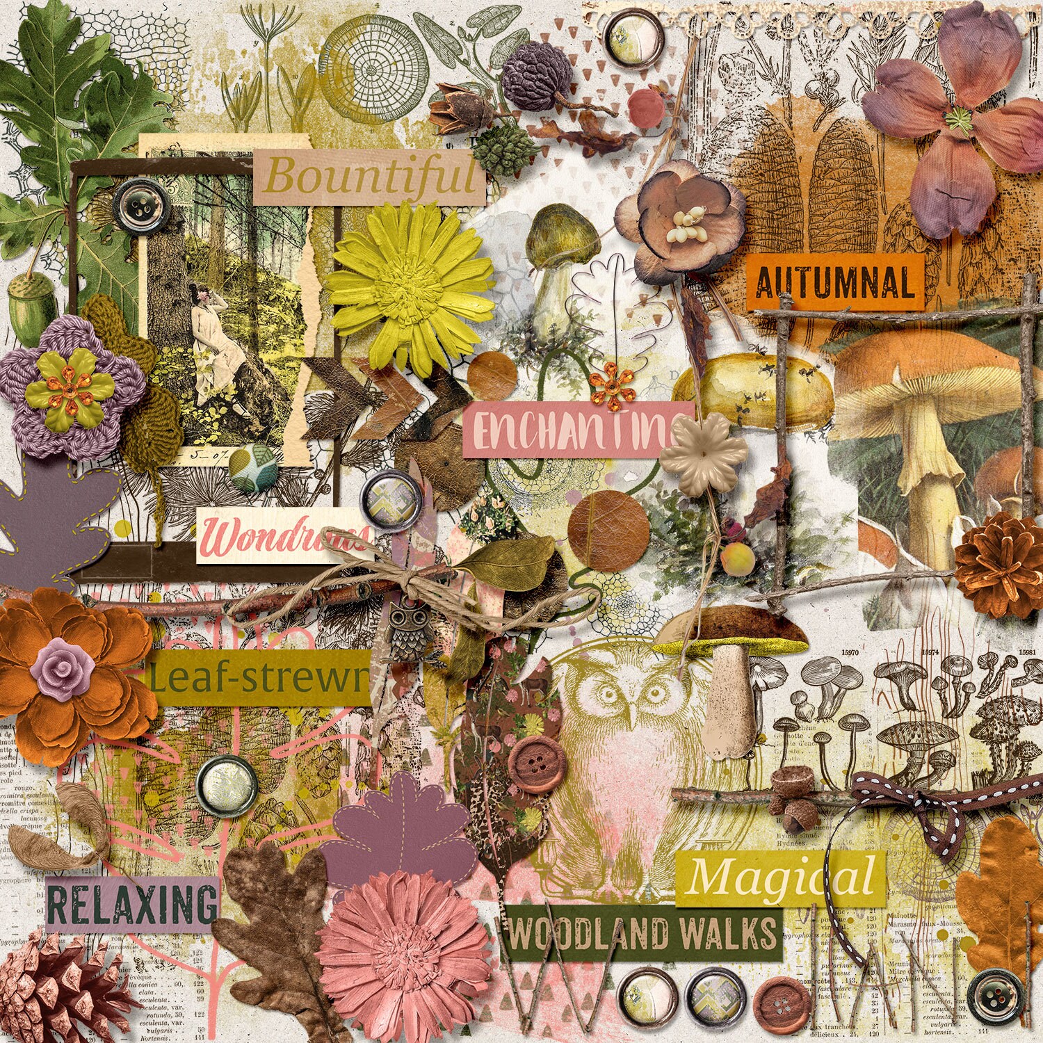 Rustic Digital Scrapbook Elements Botanical Embellishments | Etsy