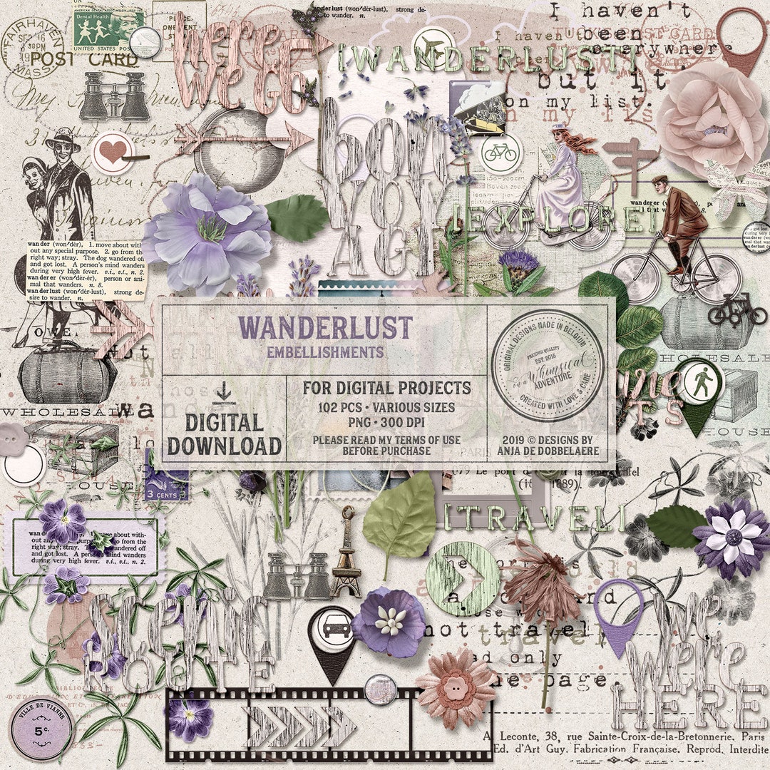 Wanderlust Clip Art, Instant Download, Digital Scrapbooking Elements ...