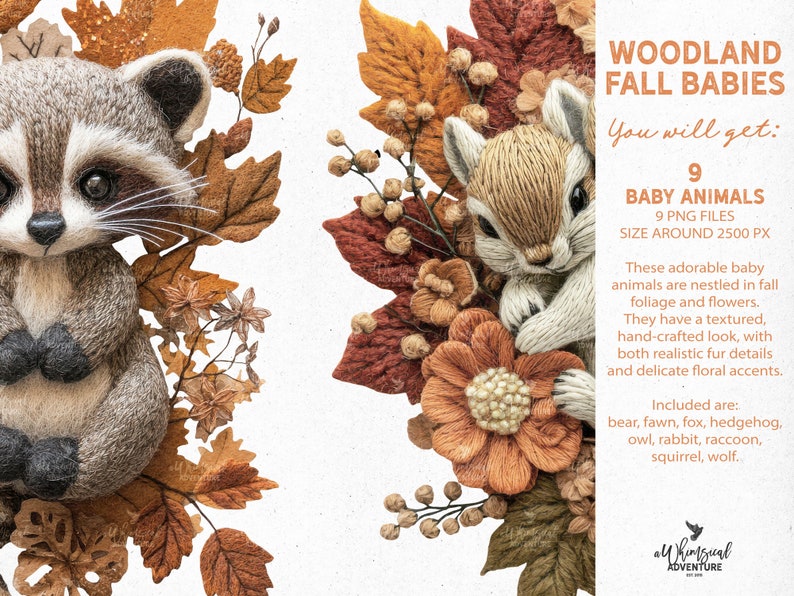 Cute Fall Woodland Baby Animals Clipart PNG Files, Digital Download ...
