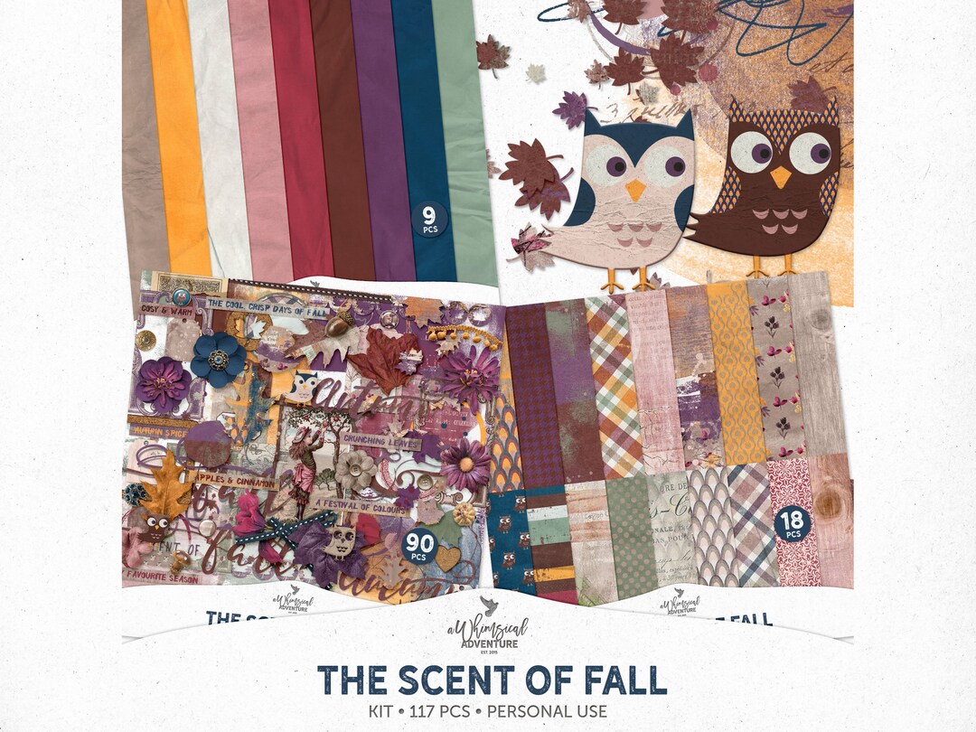 Fall Scrapbook Kit, Autumn Clipart and Papers, Whimsical Digital Art ...