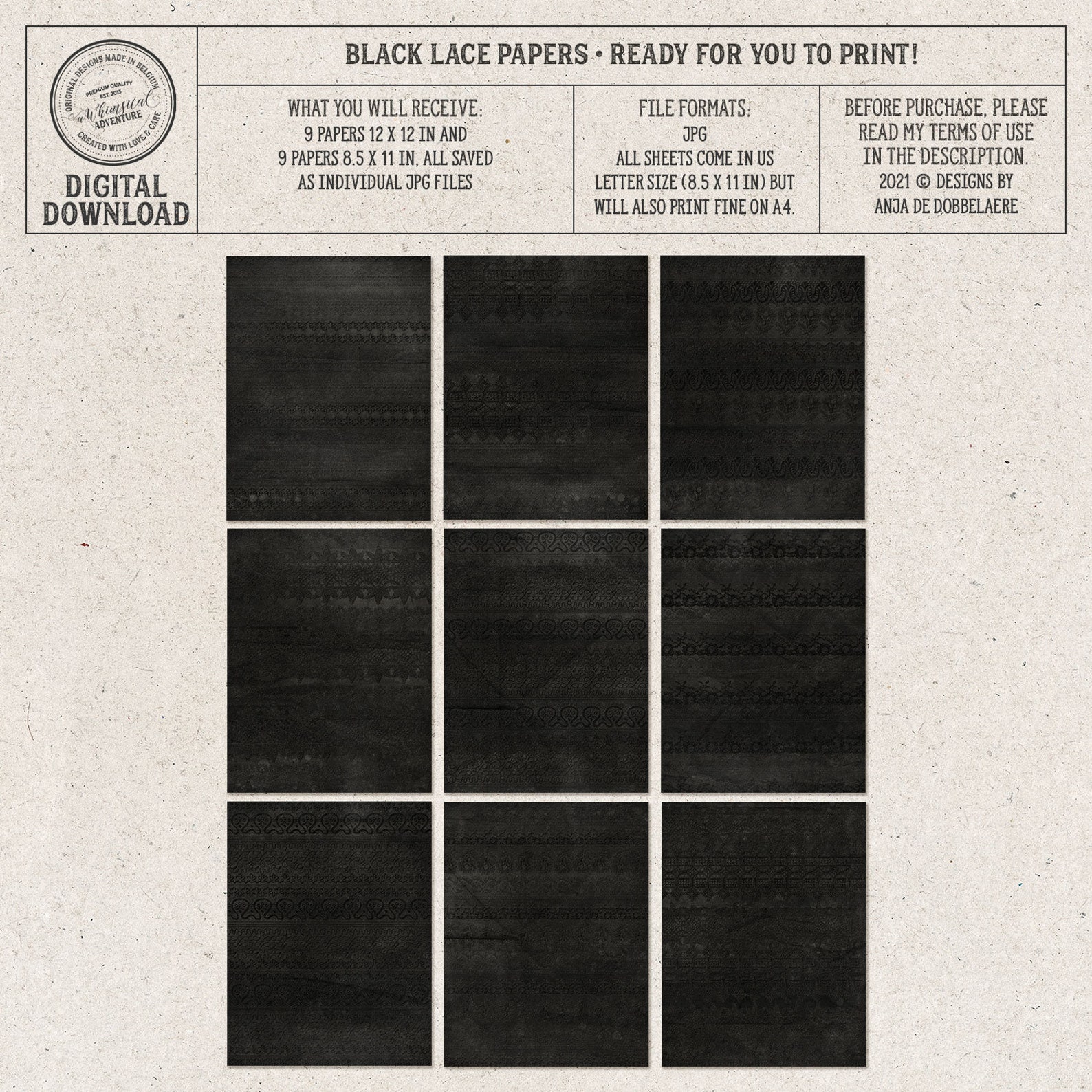 Printable Digital Paper Gothic Black Lace Instant Download - Etsy