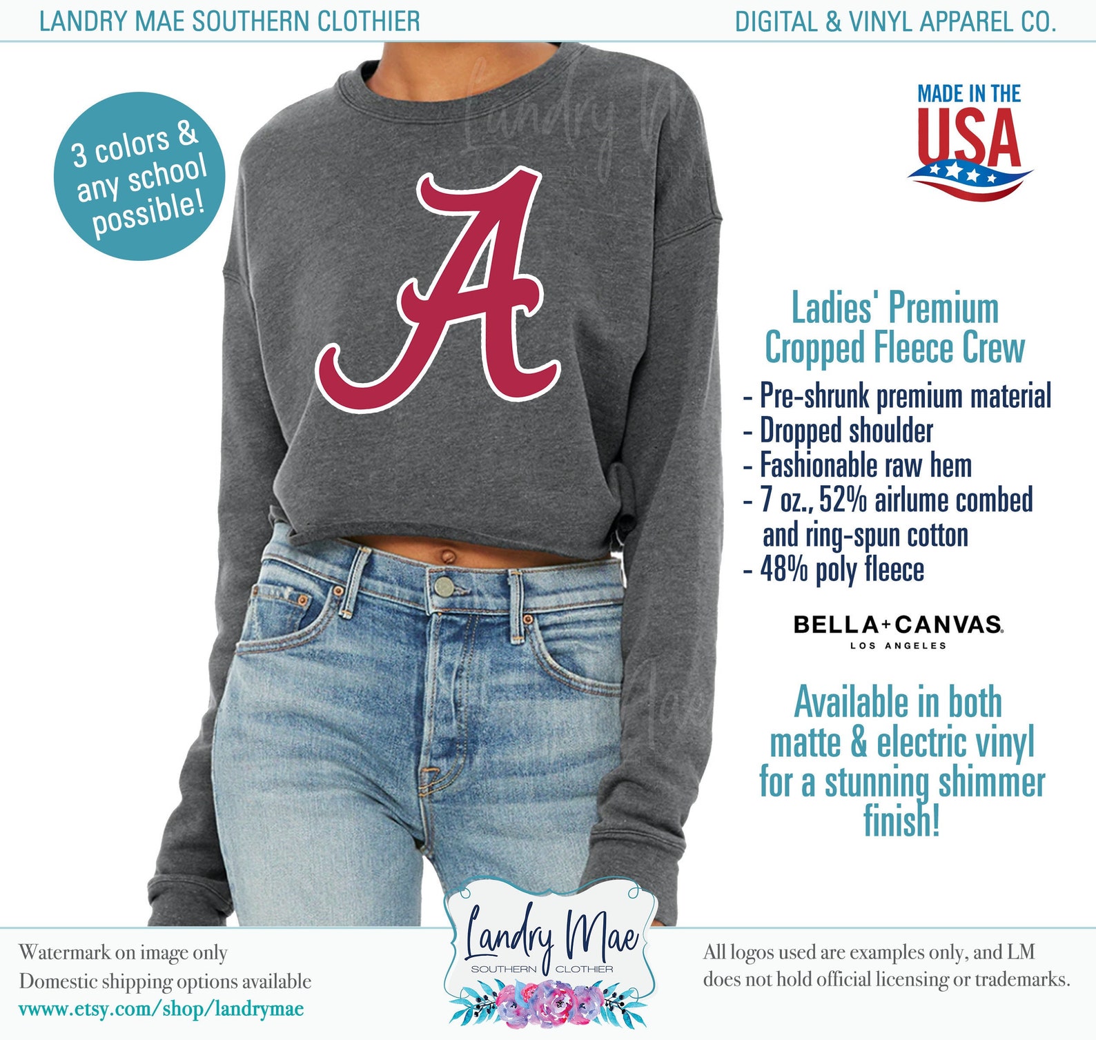 Collegiate Sweatshirt Cropped / Personalized Senior Gift / College ...