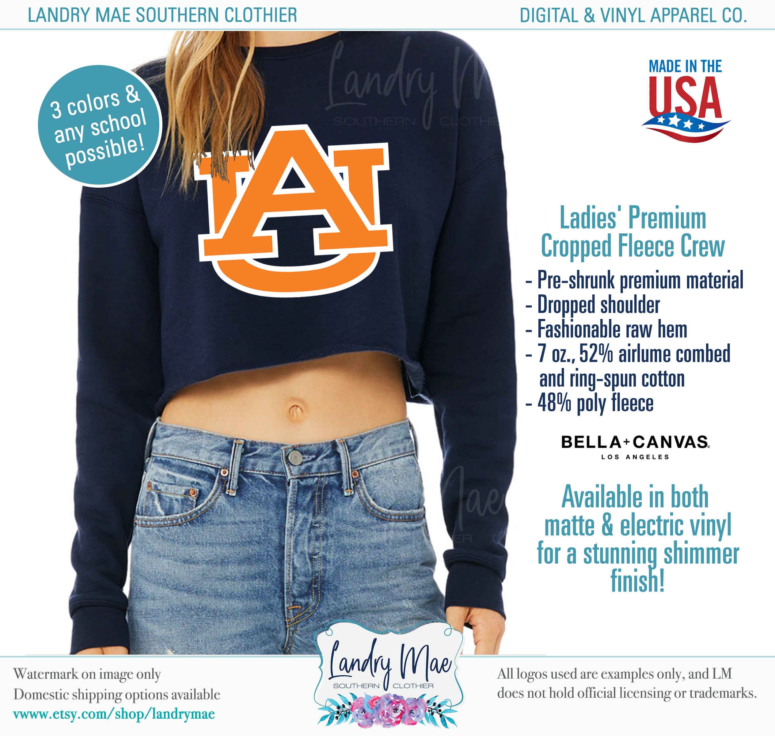 Collegiate Sweatshirt Cropped / Personalized Senior Gift / | Etsy