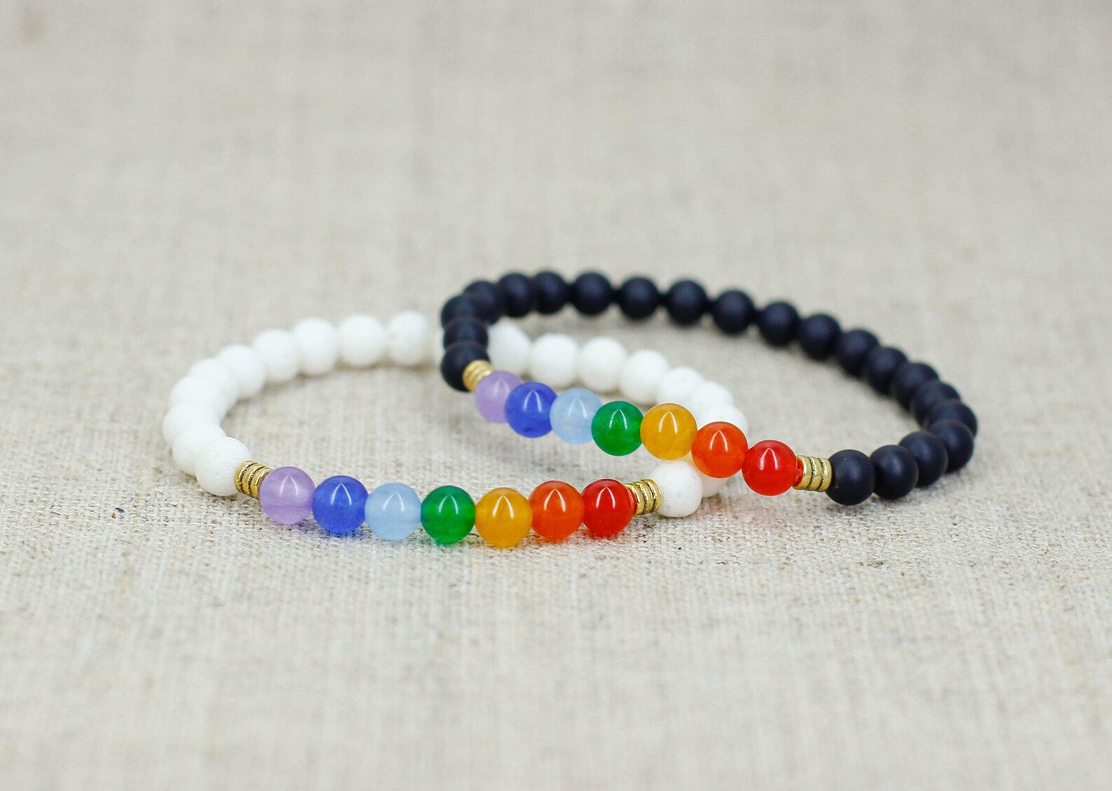 7 Chakra bracelet set 7 Chakra stone jewelry Black and white | Etsy