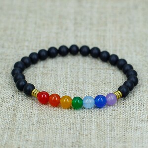 7 Chakra bracelet set 7 Chakra stone jewelry Black and white | Etsy