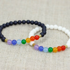 7 Chakra bracelet set 7 Chakra stone jewelry Black and white | Etsy