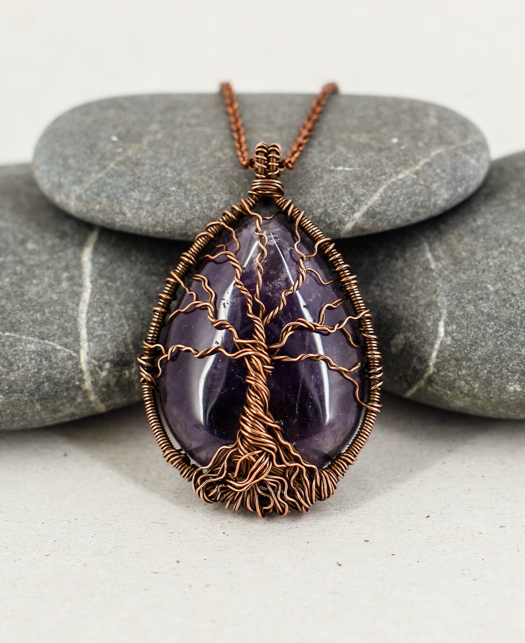 Amethyst Jewelry Family Tree of Life Pendant Necklace Reiki Healing ...