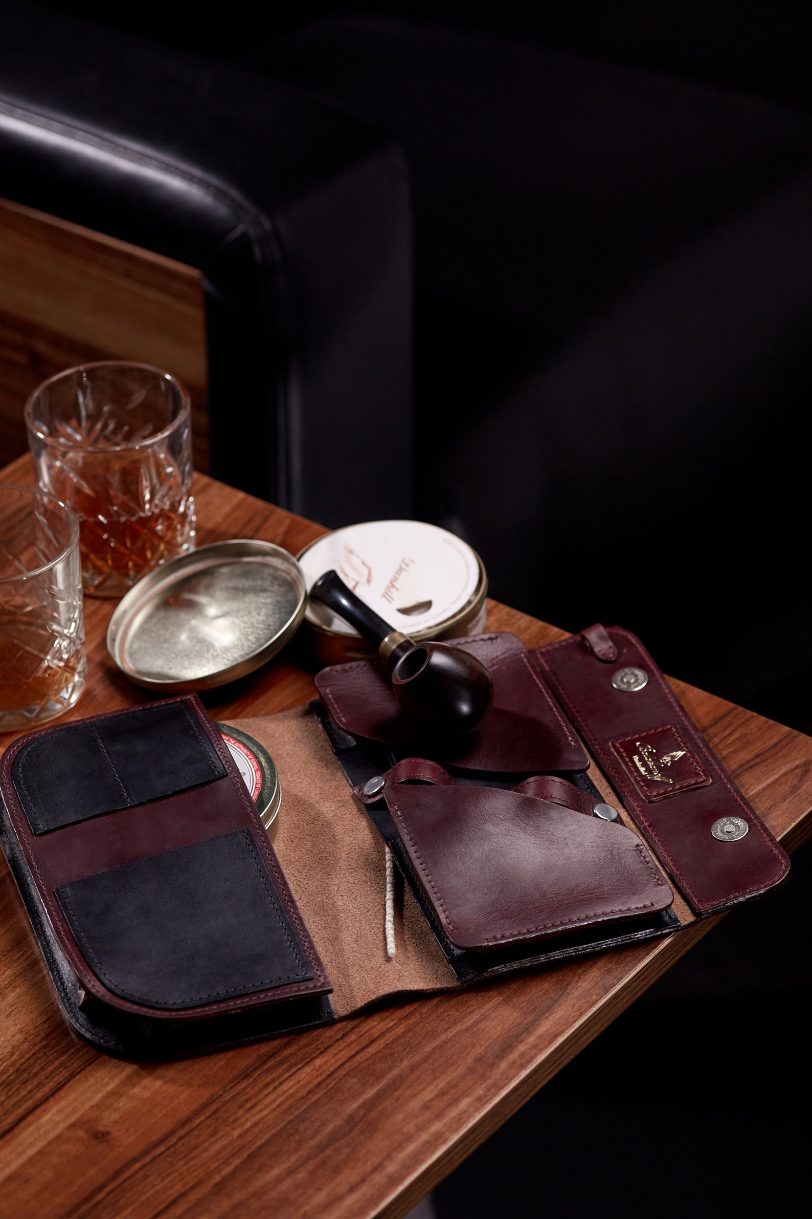 Horween Leather Smoking Pipe Pouch Bag for 2-4 Pipes, Two Cans, Lighter ...