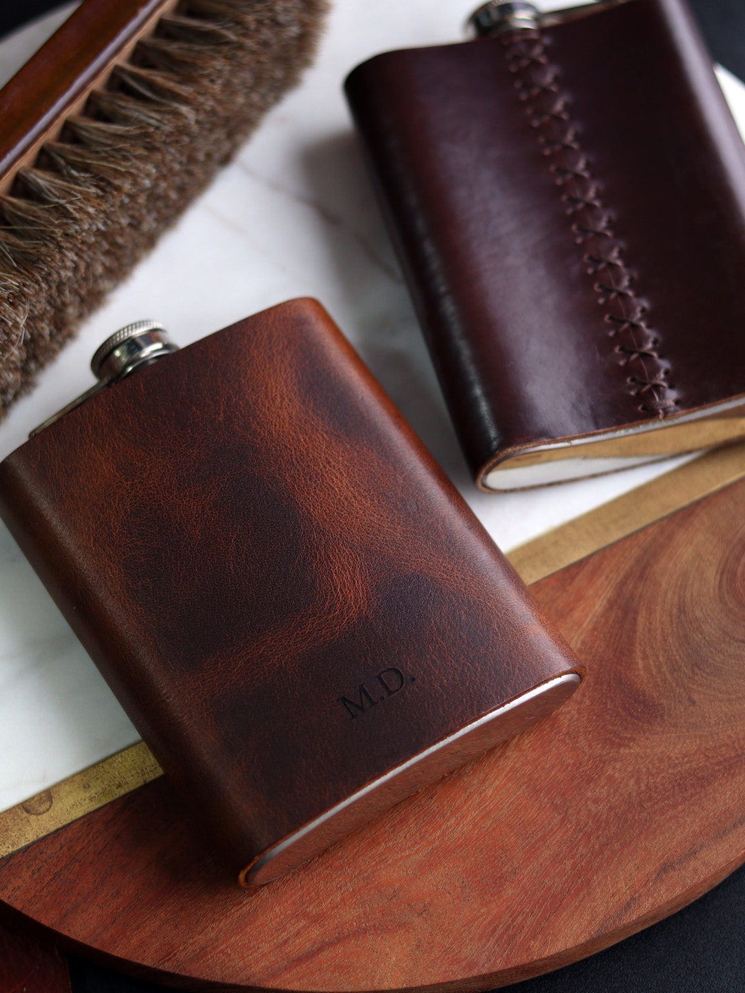 Personalized Groomsmen Flask in Tan Horween Leather, Great Pull-up ...