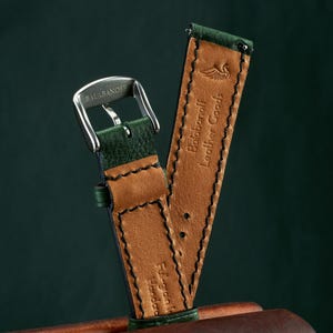 Green Leather Watch Strap Band / 100% Handmade From Full-grain Leather ...