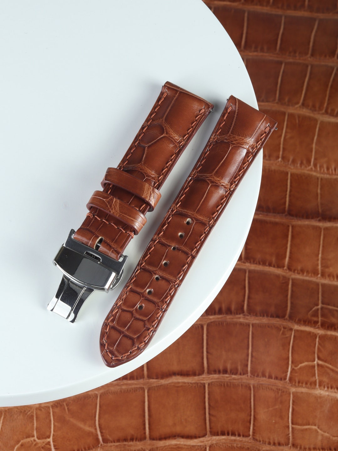 Light Brown Alligator Watch Strap Band Tan / 100% Handmade From ...