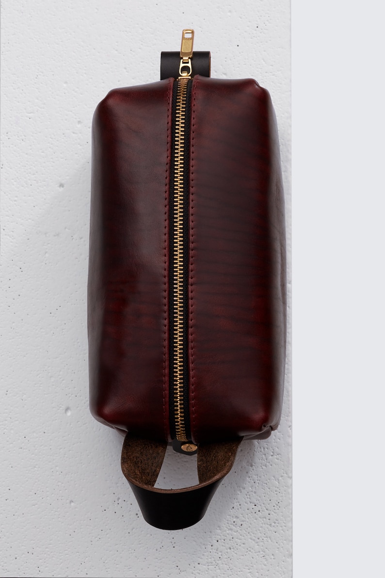 Leather Dopp Kit Bag in Horween Burgundy Chromexcel / - Etsy