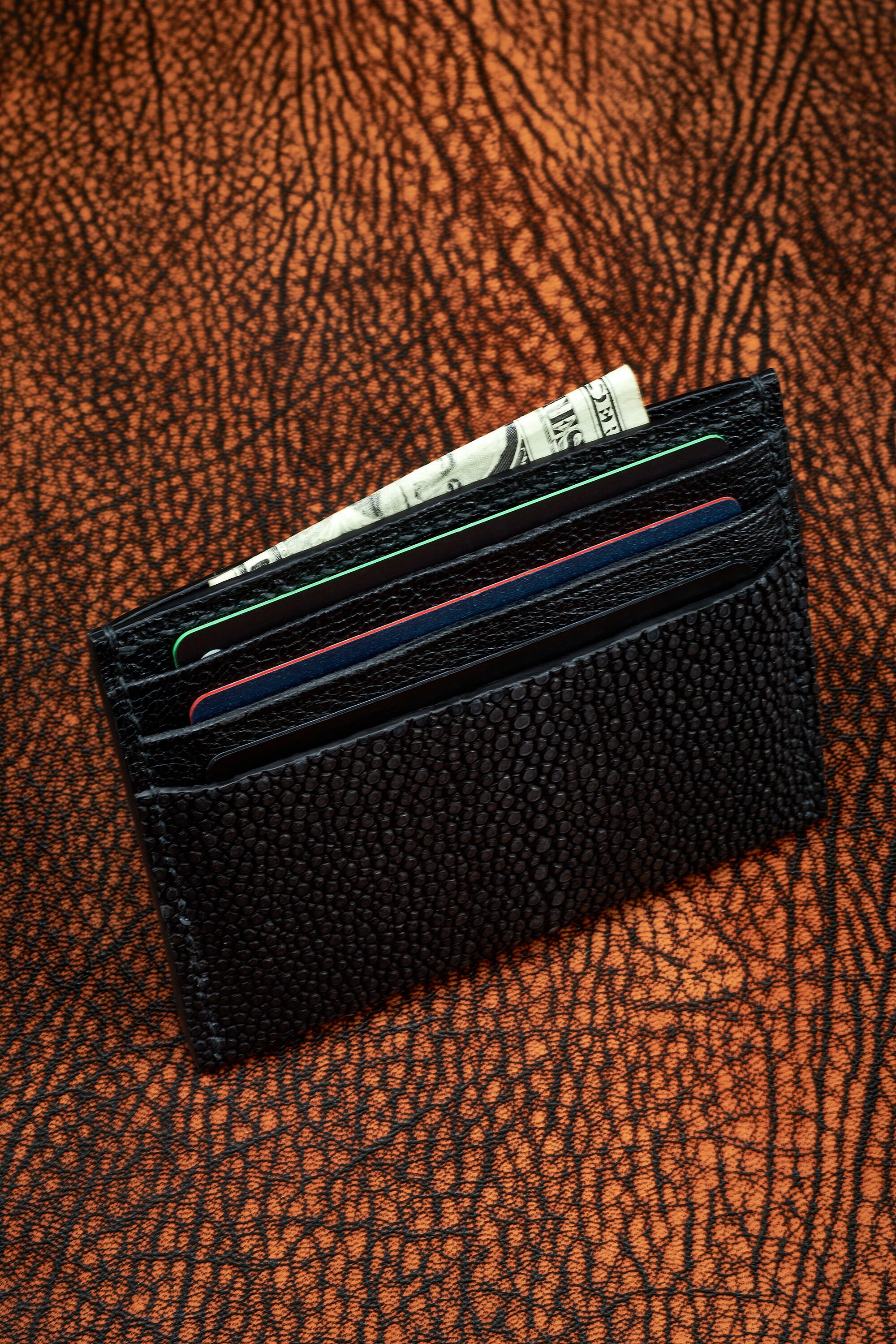 Card Holder Stingray Black Leather Wallet for 6 Cards, Cash Slot ...