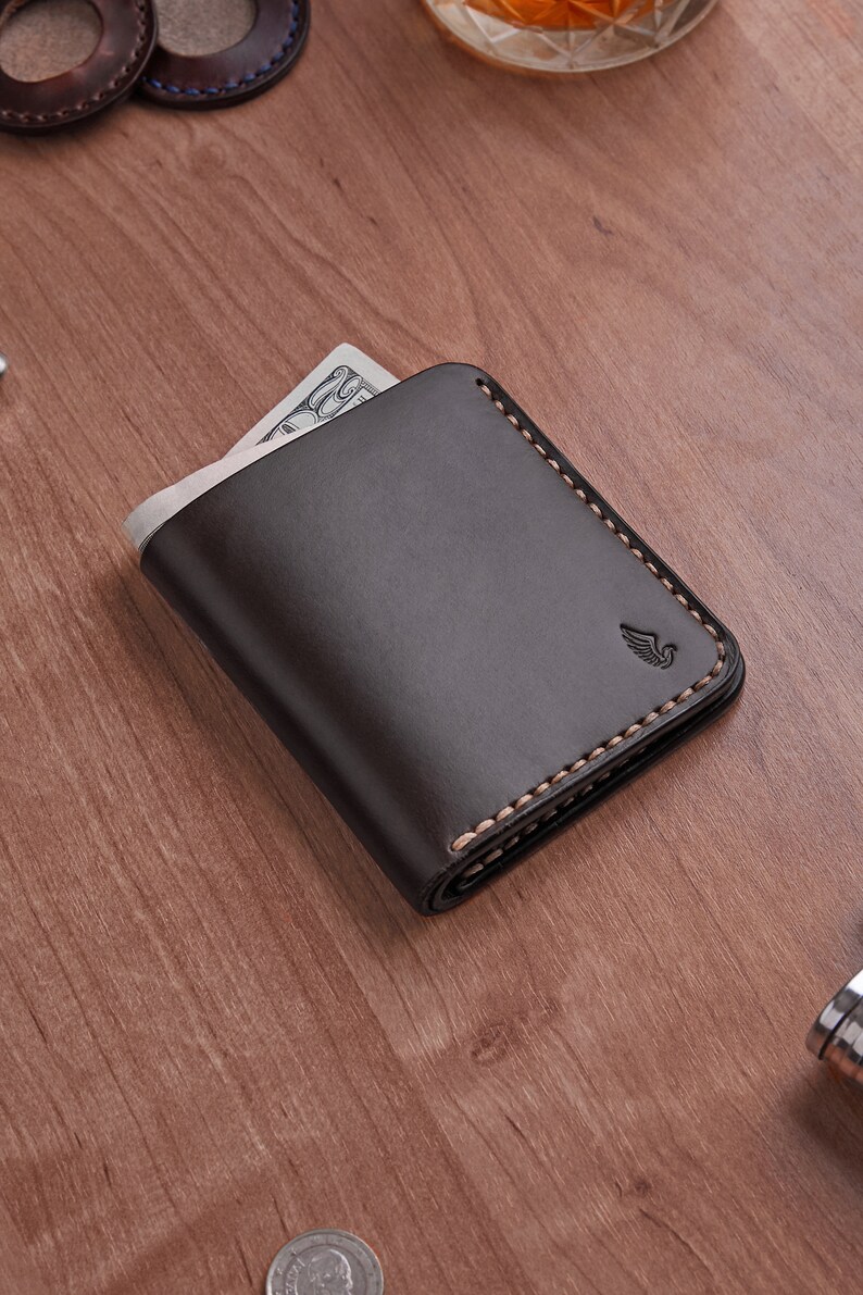Black Horween Wallet. Chromexcel Leather Compact Bifold - Etsy