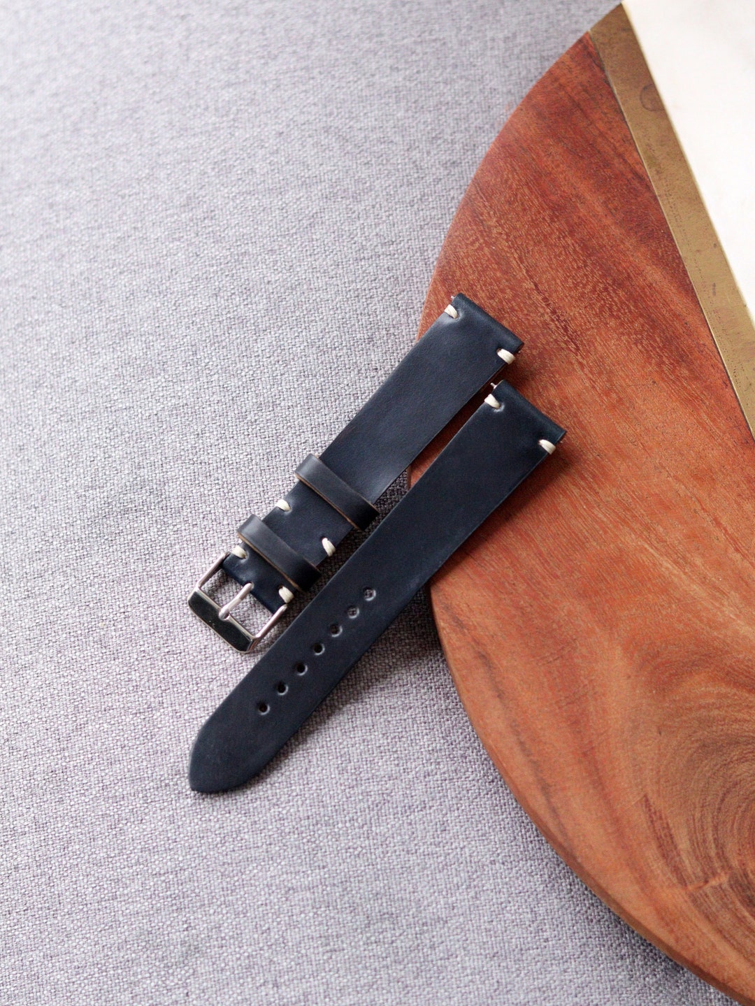 Navy Blue Shell Cordovan One Layer Watch Strap Band in Horween Leather ...