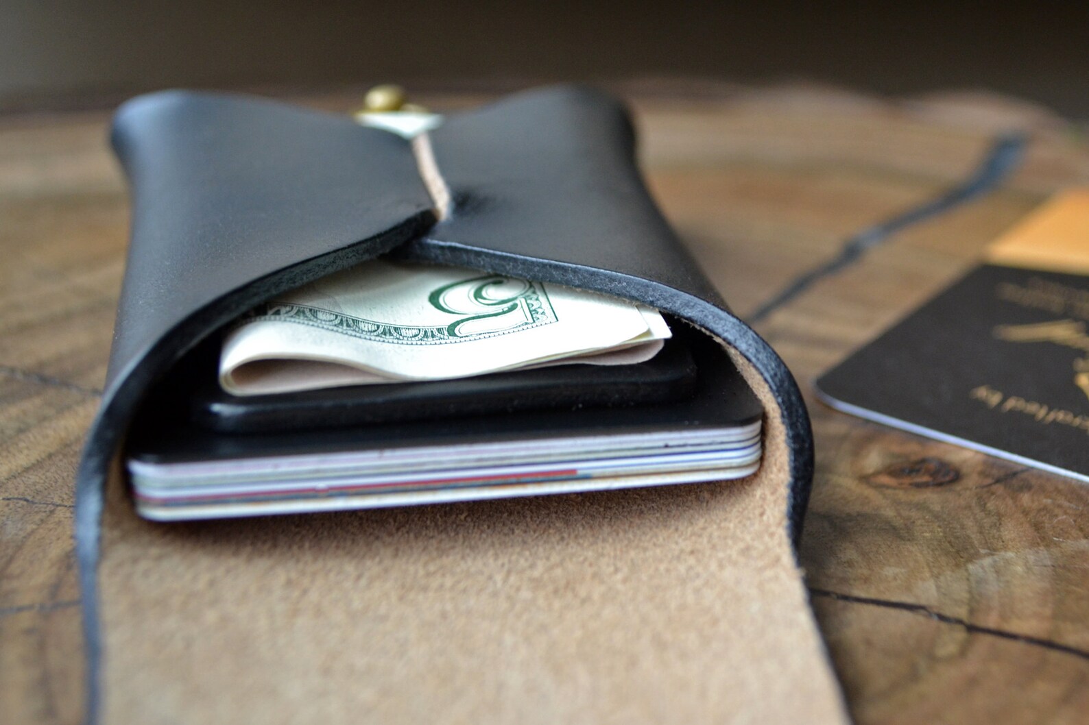 Horween Leather Wallet Card Holder in Black Chromexcel / Stitchless ...