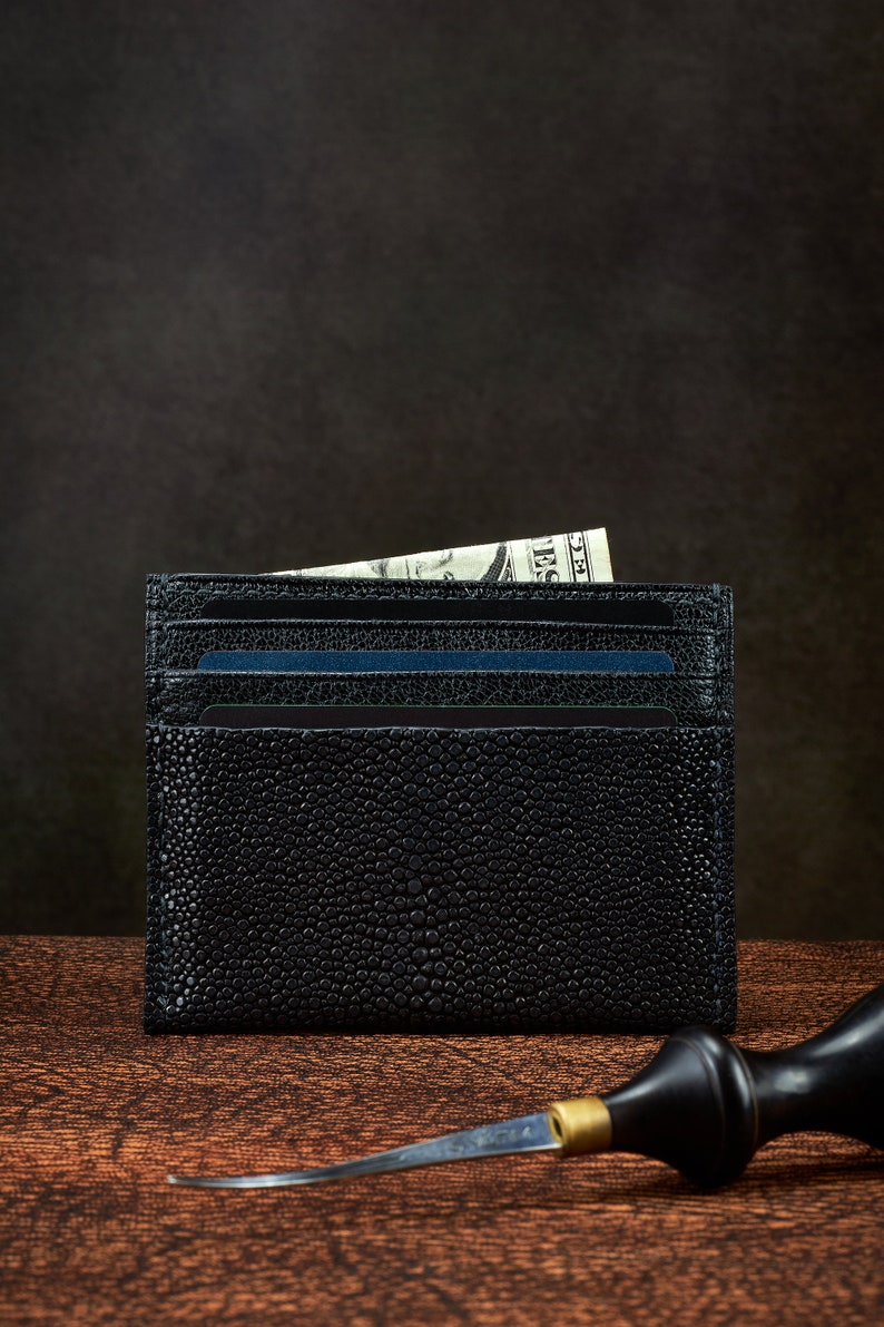 Card Holder Stingray Black Leather Wallet for 6 Cards, Cash Slot ...