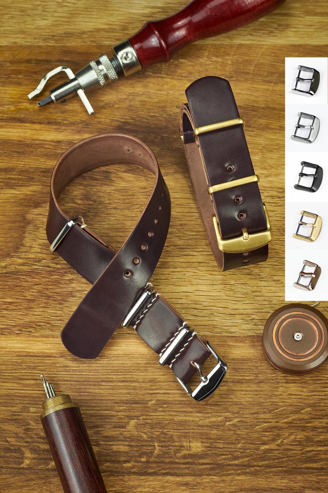 Shell Cordovan NATO Strap Band / Horween Burgundy #8 Cordovan Leather ...