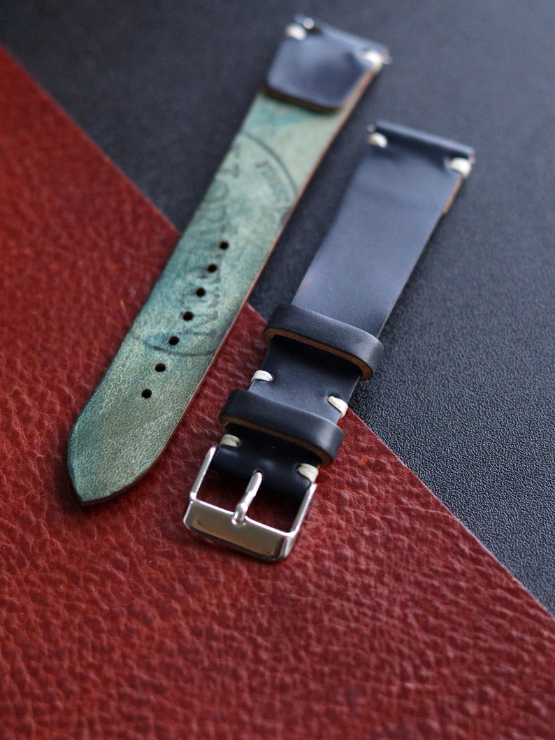 Navy Blue Shell Cordovan One Layer Watch Strap Band in Horween - Etsy