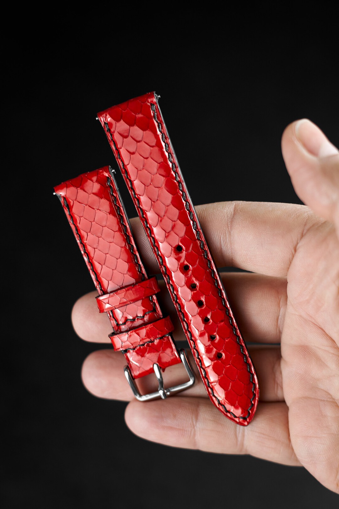 Lady's Watch Strap Band Red Python / Handmade From Real Snake Skin ...