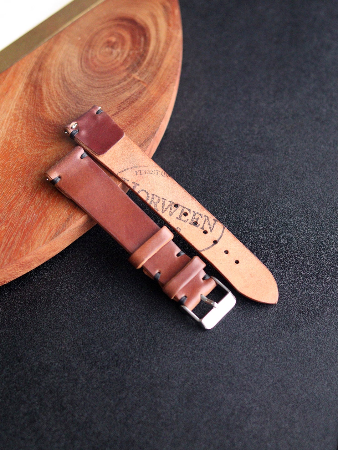 One Layer Shell Cordovan Watch Strap Band in Horween Reddish Brown #4 ...