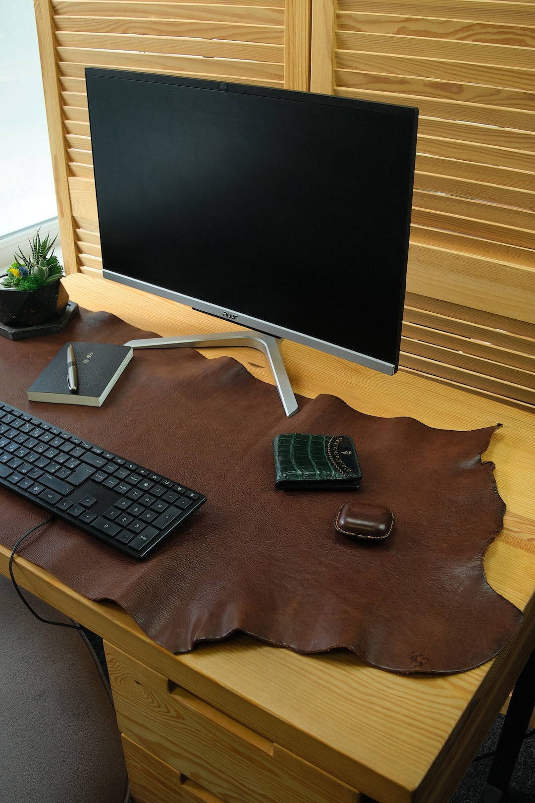 Leather Desk Mat Raw Edge in Chestnut Brown, Full-grain Leather ...