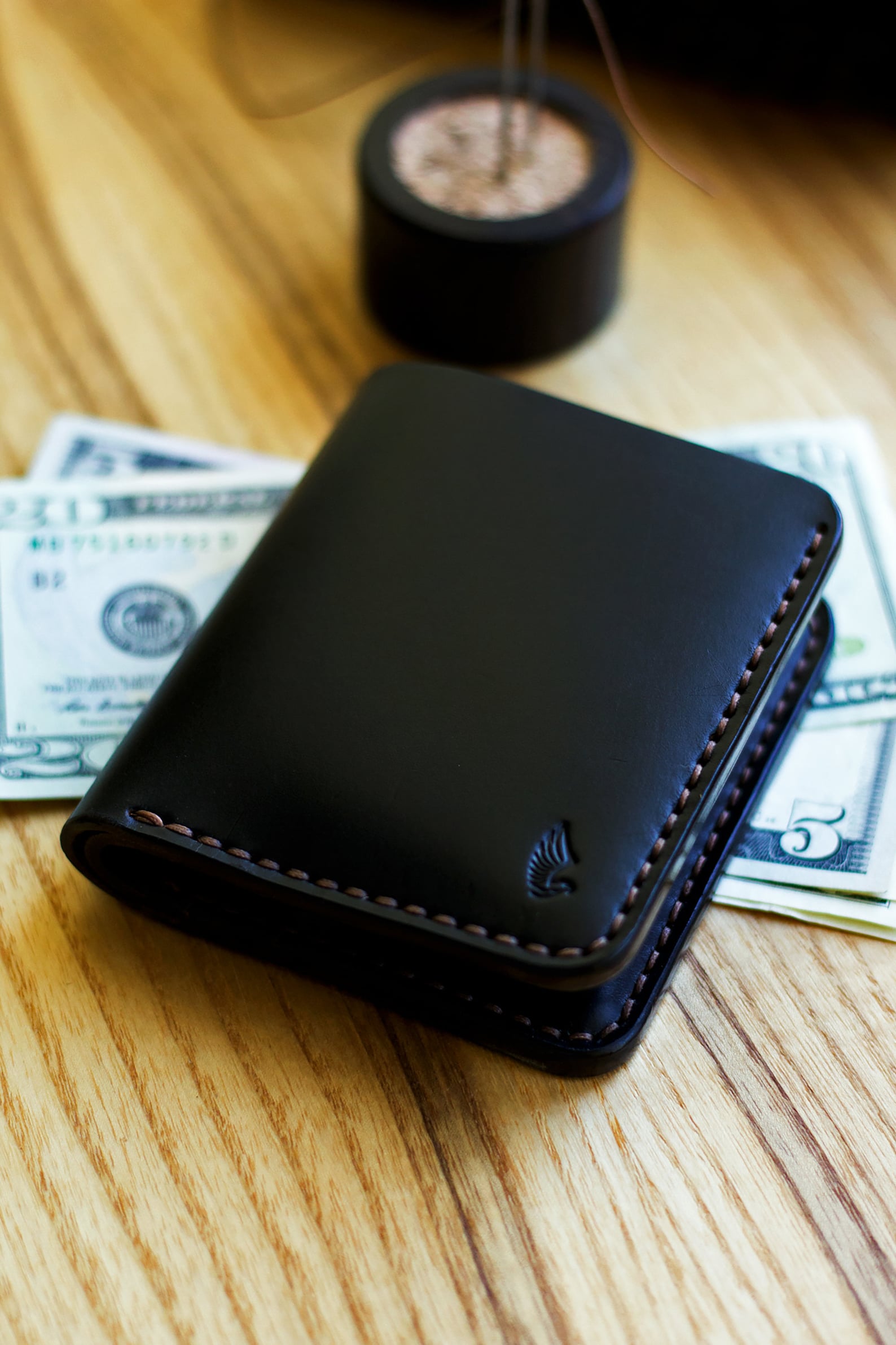 Black Horween Wallet. Chromexcel Leather Compact Bifold, Personalizable ...