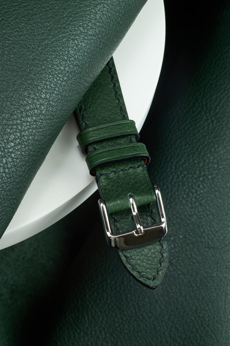 Green Leather Watch Strap Band / 100% Handmade From Full-grain Leather ...