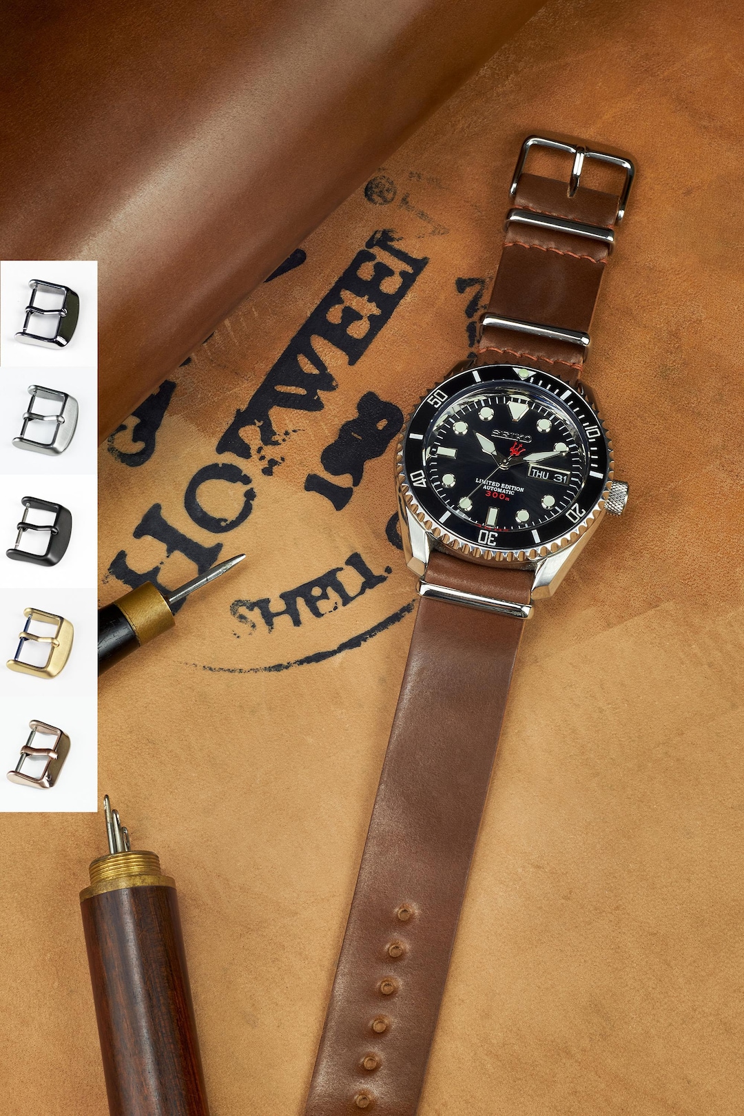 Shell Cordovan NATO Strap Band / Horween Bourbon Brown Cordovan Leather ...