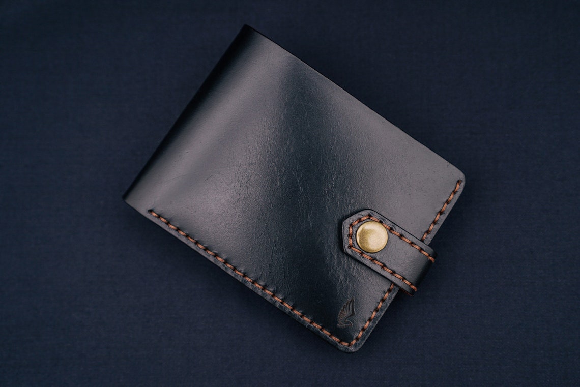 Bifold Horween Wallet in Chromexcel Black Leather Snap or - Etsy