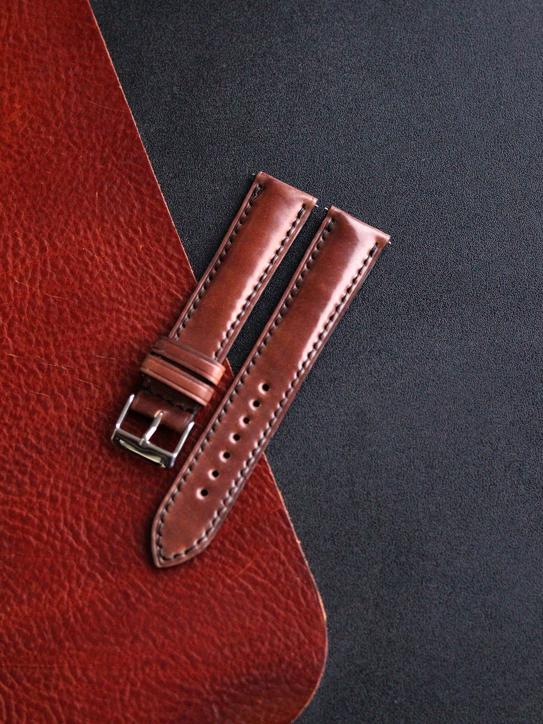 Horween Shell Cordovan Watch Strap Band in Reddish Brown #4 Color ...