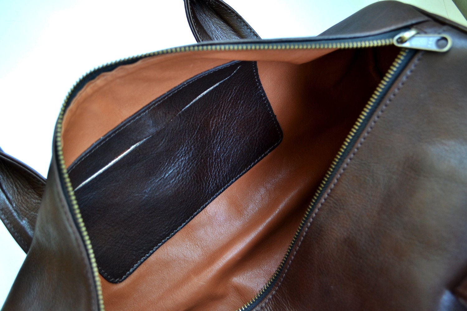 Leather Duffle Bag With Leather Lining Inside / Round Leather Duffel ...