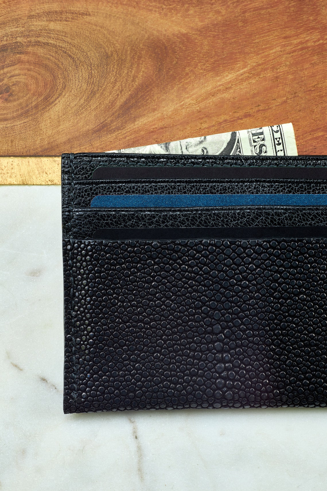 Card Holder Stingray Black Leather Wallet for 6 Cards, Cash Slot ...