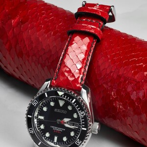 Lady's Watch Strap Band Red Python / Handmade From Real Snake Skin ...