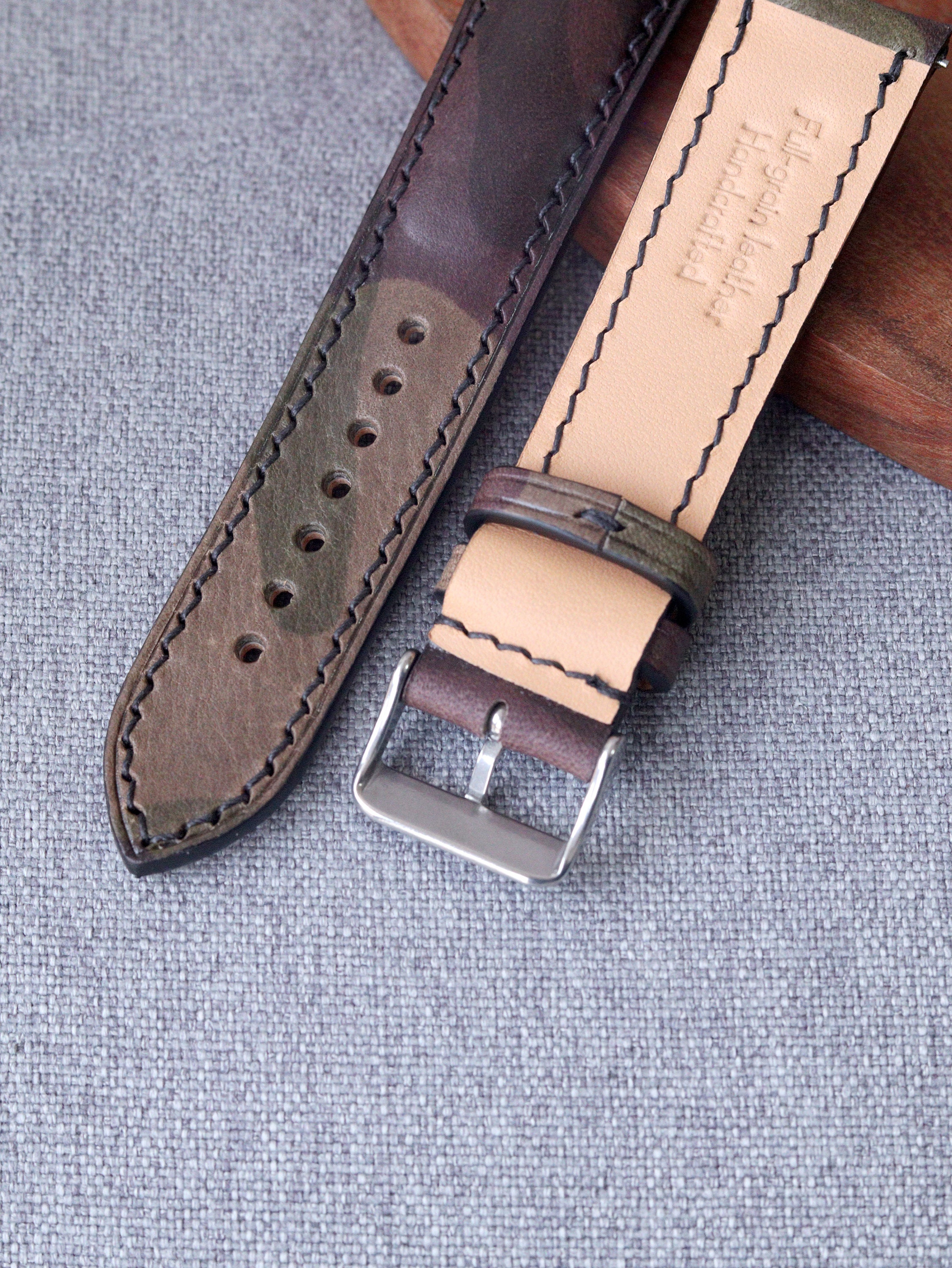 Camo Dark Green Military Watch Strap Band Camouflage Leather / Handmade ...