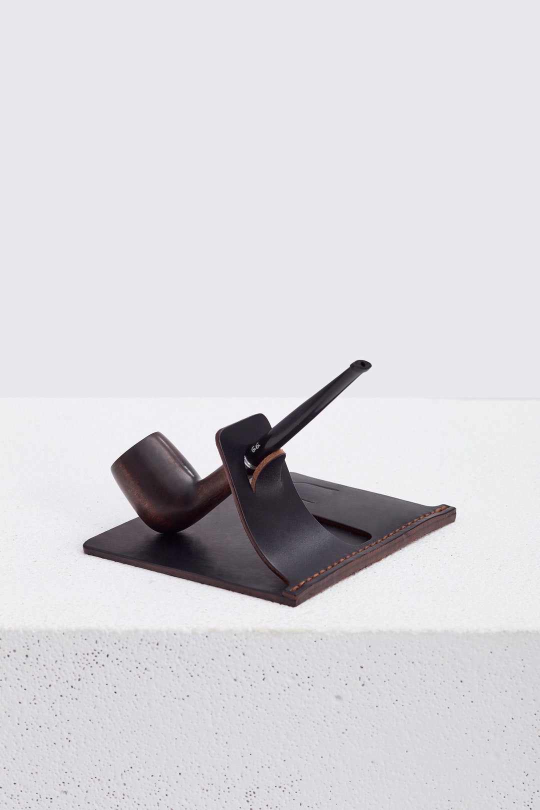 Black Pipe Stand Holder in Horween Leather / Holder for Two Smoking ...