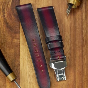 Leather Watch Strap Patina Painted by Hand, Gradient Color / Handmade ...