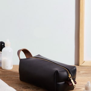 Horween Black Chromexcel Leather Dopp Kit Bag / Groomsmen Shaving Bag ...