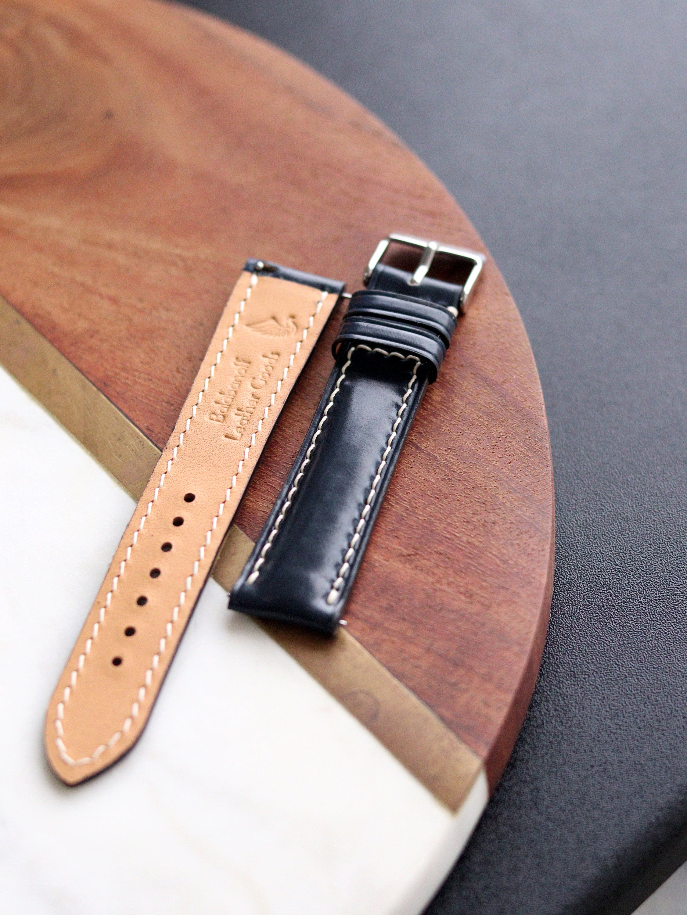 Navy Blue Shell Cordovan Watch Strap Band / Padded Handmade Made From ...