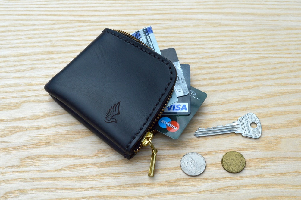 Zip Wallet in Horween Black Chromexcel Leather Slim and Mini | Etsy