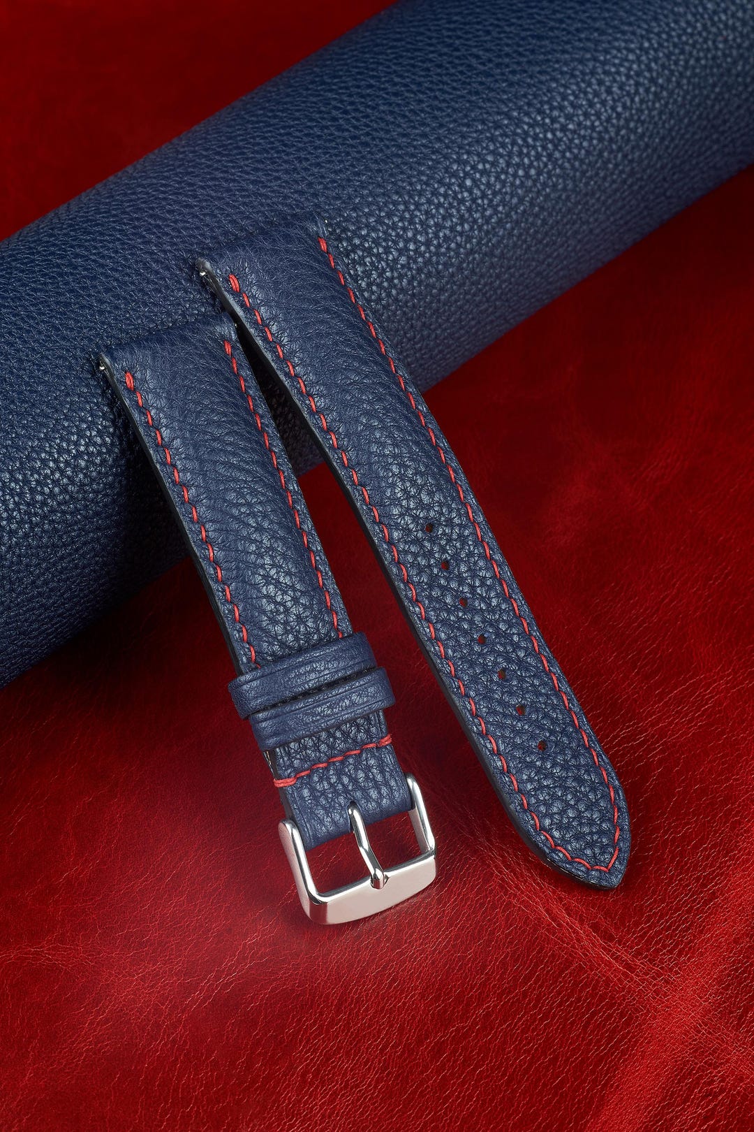 Navy Blue Leather Watch Strap: Hand-stitched Italian Leather Band - Etsy
